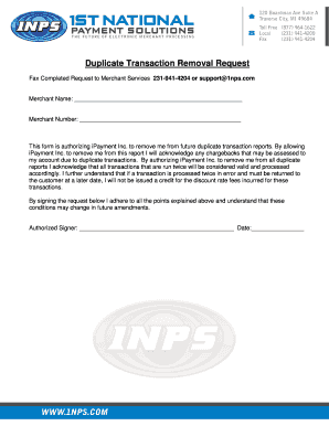 Fillable Online Duplicate Transaction Removal Request Fax Email Print ...