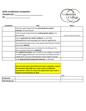 Fillable Online web ccis DESE bCertification Completionb Checklist for ...