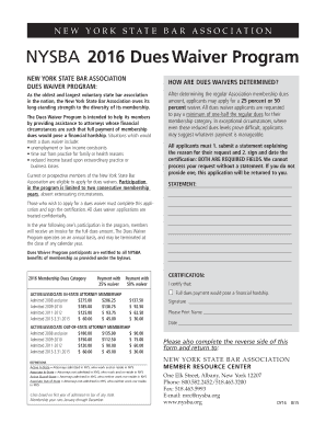 Fillable Online nysba 2016 Dues Waiver - NYSBA Fax Email Print - pdfFiller