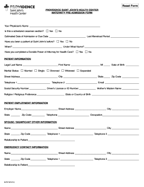 Fillable Online Saint Johns Pre-Admission Form - Providence Health amp ...