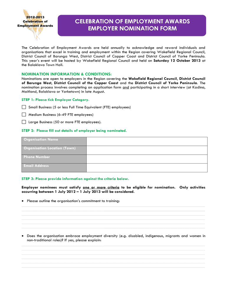 Fillable Online EMPLOYER NOMINATION FORM Fax Email Print - pdfFiller