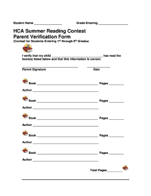 Fillable Online highlandschristian HCA Summer Reading Contest ...
