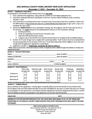 Fillable Online 2015 RENVILLE COUNTY PARKS ARCHERY DEER HUNT ...