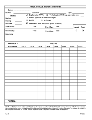 Fillable Online FIRST ARTICLE INSPECTION FORM - Vvm Inc Fax Email Print ...