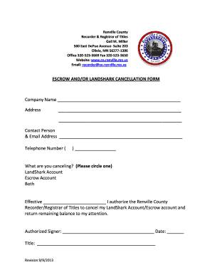 Fillable Online ESCROW ANDOR LANDSHARK CANCELLATION FORM Fax Email ...