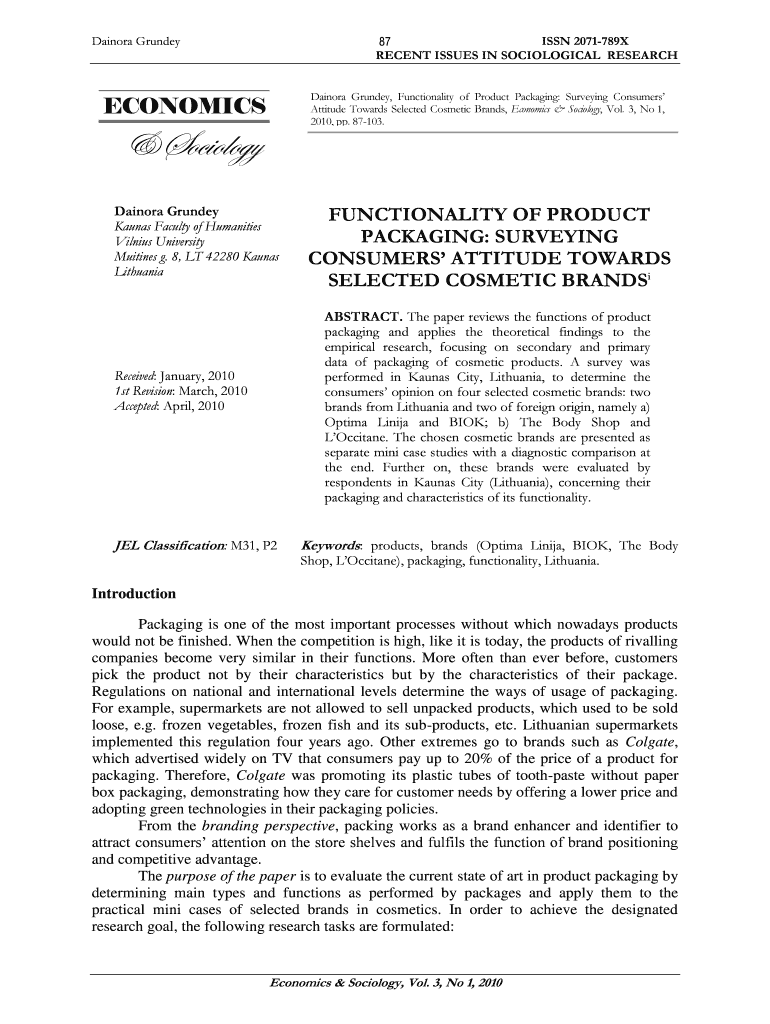 Fillable Online Dainora Grundey, Functionality of Product Packaging ...