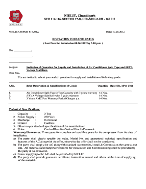 Fillable Online INVITATION TO QUOTE RATES Invitation of Quotation for ...