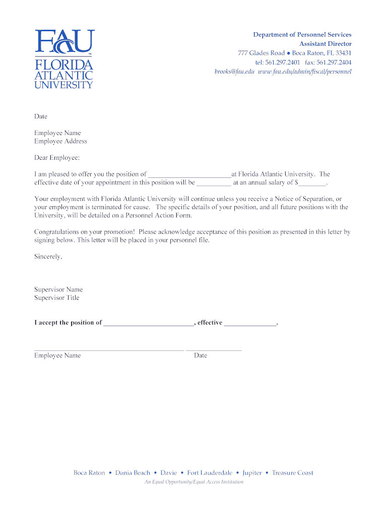 Fillable Online personnel fau Department of Personnel Services ...