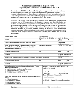Fillable Online Clearance Examination Report Form ...