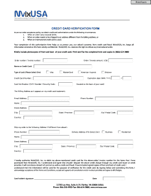 Fillable Online CREDIT CARD VERIFICATION FORM - Mvix Fax Email Print ...