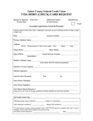 Fillable Online Debit Card Request Form - tularefcuorg Fax Email Print ...