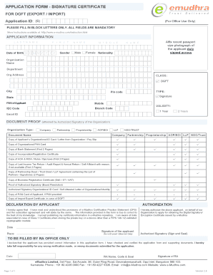 Fillable Online APPLICATION FORM SIGNATURE CERTIFICATE FOR DGFT (EXPORT ...