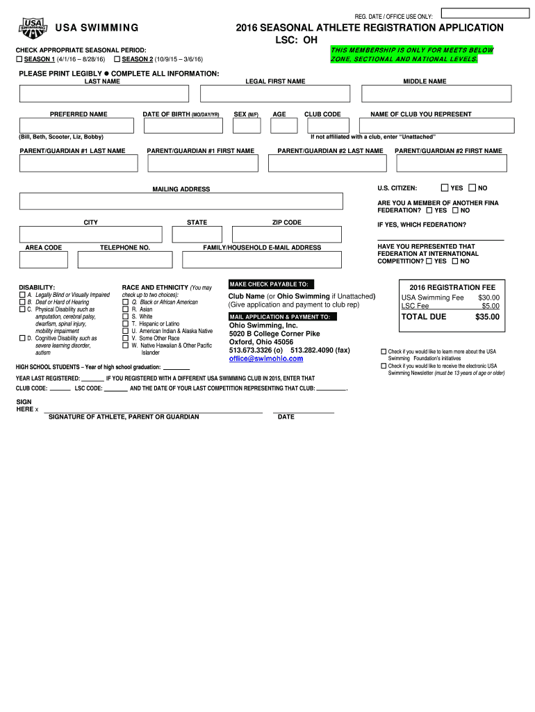 Fillable Online 2016 Application - Seas Athlete fillable Fax Email ...