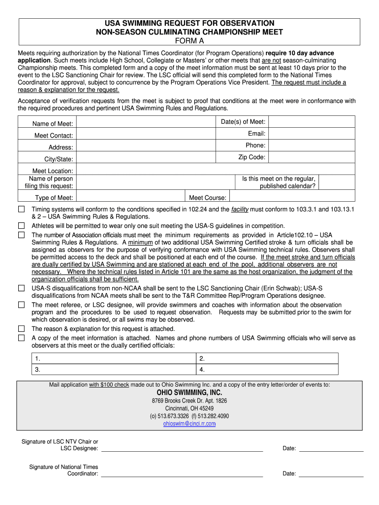 Fillable Online USA SWIMMING REQUEST FOR OBSERVATION Fax Email Print ...