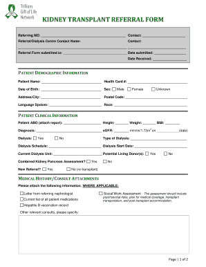 Fillable Online KIDNEY TRANSPLANT REFERRAL FORM - Trillium Gift of Life ...
