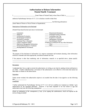 Fillable Online Authorization to Release Information Mental Health ...