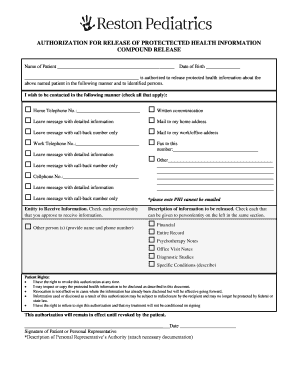 Fillable Online AUTHORIZATION FOR RELEASE OF PROTECTECTED HEALTH ...