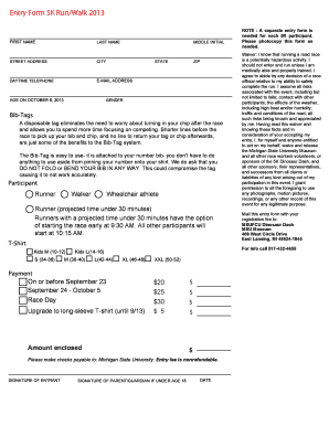Fillable Online Entry Form 5K RunWalk 2013 - d368g9lw5ileu7cloudfrontnet Fax Email Print - pdfFiller