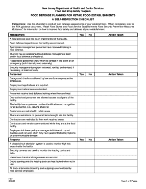 Fillable Online FOOD DEFENSE PLANNING FOR RETAIL FOOD ESTABLISHMENTS ...