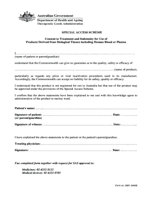 Fillable Online Special Access Scheme - Consent to treatment and ...