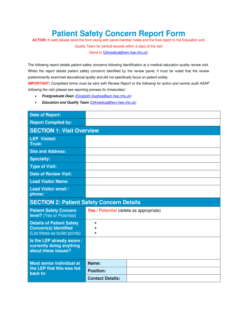 Fillable Online Patient Safety Concern Report Form - HEWM Medical Fax ...