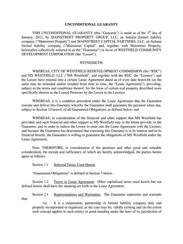 Fillable Online Reference Only- Unconditional GuarantyDOCX Fax Email ...