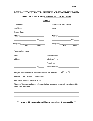 Fillable Online cms leoncountyfl COMPLAINT FORM REGISTERED CONTRACTORS ...