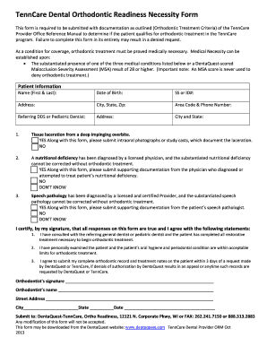 Fillable Online TennCare Dental Orthodontic Readiness Necessity bFormb ...