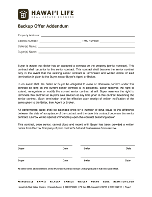 Fillable Online Backup bOffer Addendumb - Hawaii Life Knowledgebase Fax ...