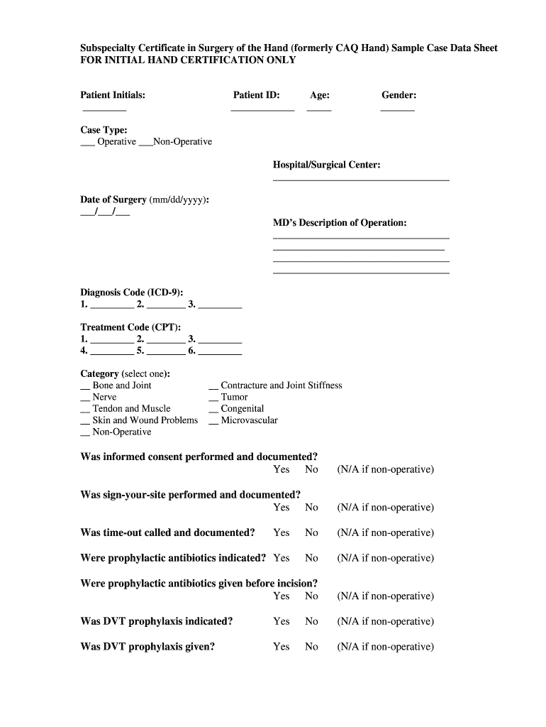 Fillable Online abos Hand scribe sheet - American Board of Orthopaedic ...