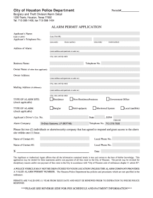 Fillable Online City of Houston Police Department bPermitb Burglary and ...