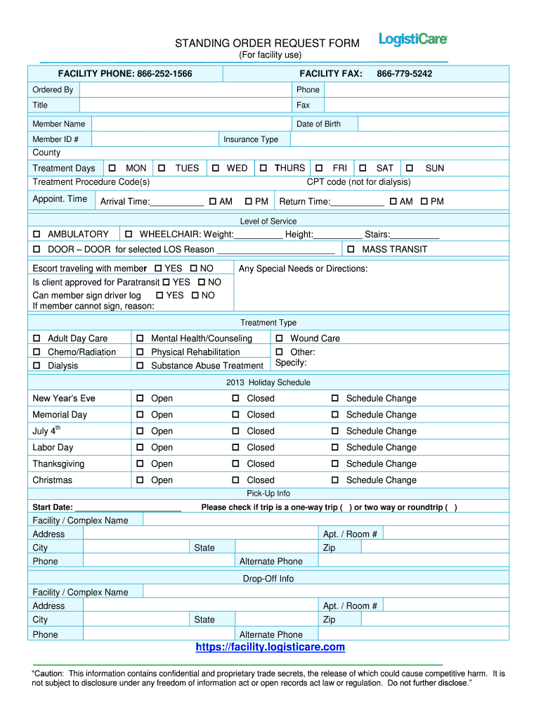 Fillable Online STANDING ORDER REQUEST bFORMb ...
