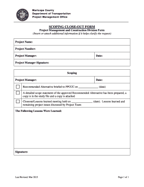 Fillable Online mcdot maricopa SCOPING CLOSE-OUT FORM Project ...