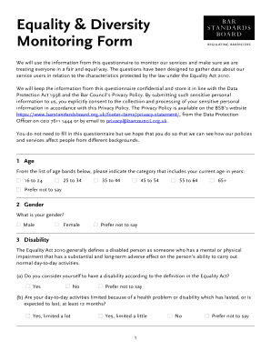Fillable Online Equality Diversity Monitoring Form - Bar Standards ...
