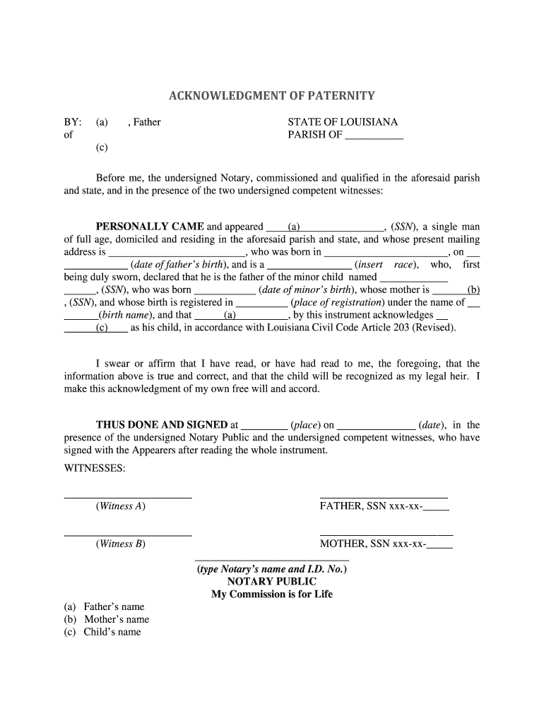 Fillable Online ACKNOWLEDGMENT OF PATERNITY - bbschorg Fax Email Print ...