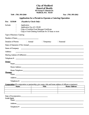 Fillable Online Application for a Permit to Operate a Catering ...