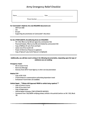 Fillable Online wainwright army Army Emergency Relief Checklist - Fort ...