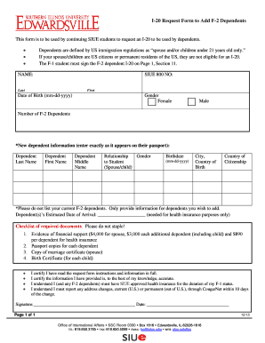 Fillable Online siue I-20 Request Form to Add F-2 Dependents - siueedu ...