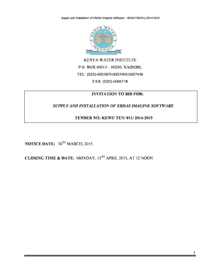 Fillable Online KENYA WATER INSTITUTE PO BOX 60013 00200 NAIROBI FAX ...