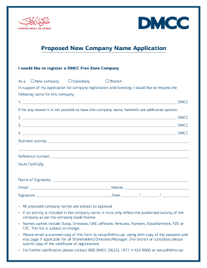 Fillable Online Proposed New Company Name Application - DMCC Fax Email ...