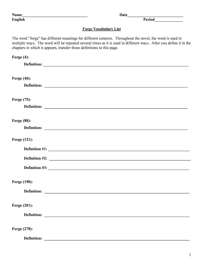 Fillable Online Forge Vocabulary List Fax Email Print - pdfFiller