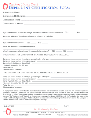 Fillable Online Teachers Health Trust Dependent Certification Form Fax ...