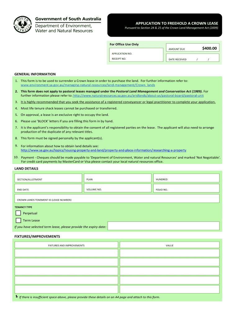 Fillable Online Application to Freehold a Crown Lease - environmentsagovau Fax Email Print ...