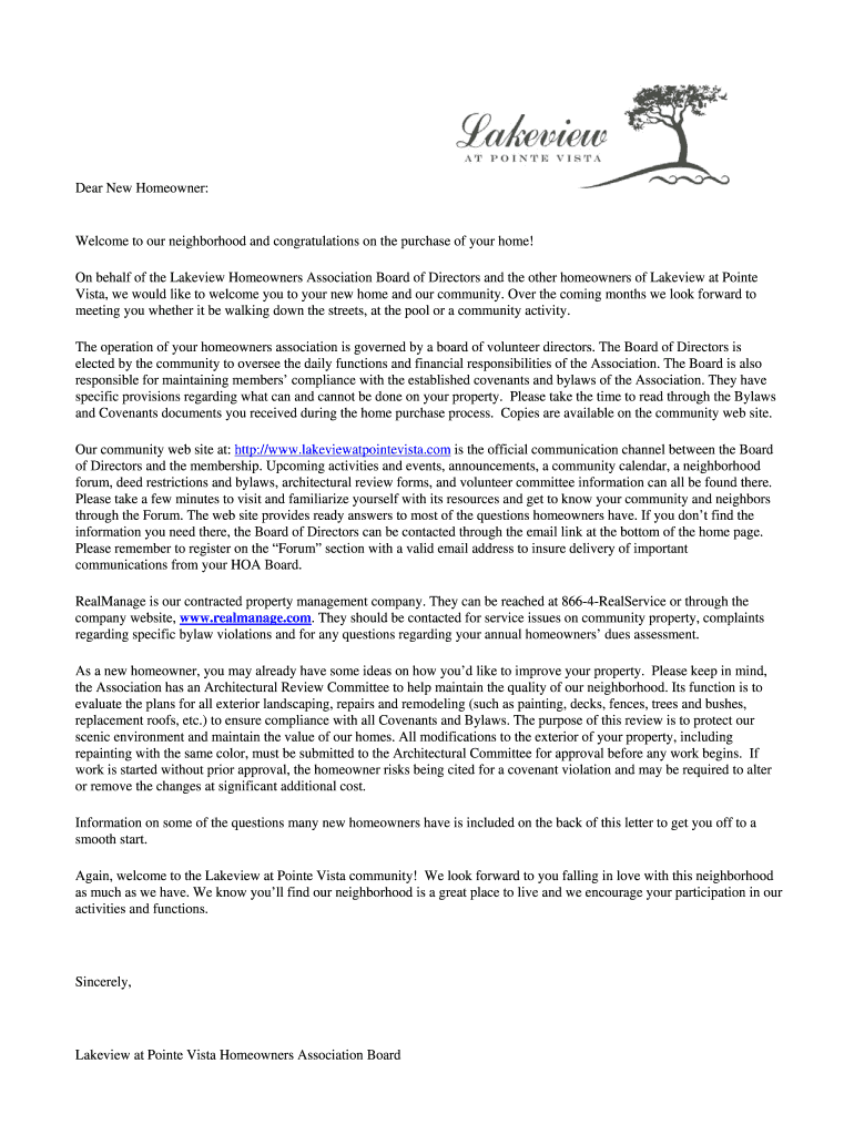Fillable Online Dear New Homeowner: Fax Email Print - pdfFiller