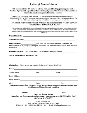 Fillable Online Letter of Interest Form - Public Pricing Fax Email ...