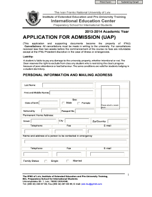 Fillable Online psis lnu edu 2013-2014 Academic Year APPLICATION FOR ...