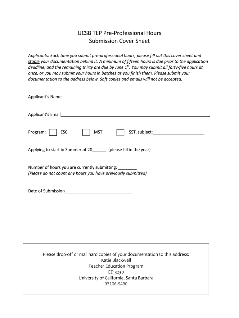 Fillable Online education ucsb UCSB TEP Pre-Professional Hours ...