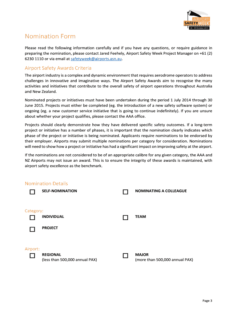 Fillable Online airports asn Airport Safety Awards Nomination Form Fax ...