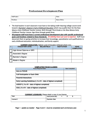 Fillable Online Professional Development Plan - TLCDevelopmentCenter ...