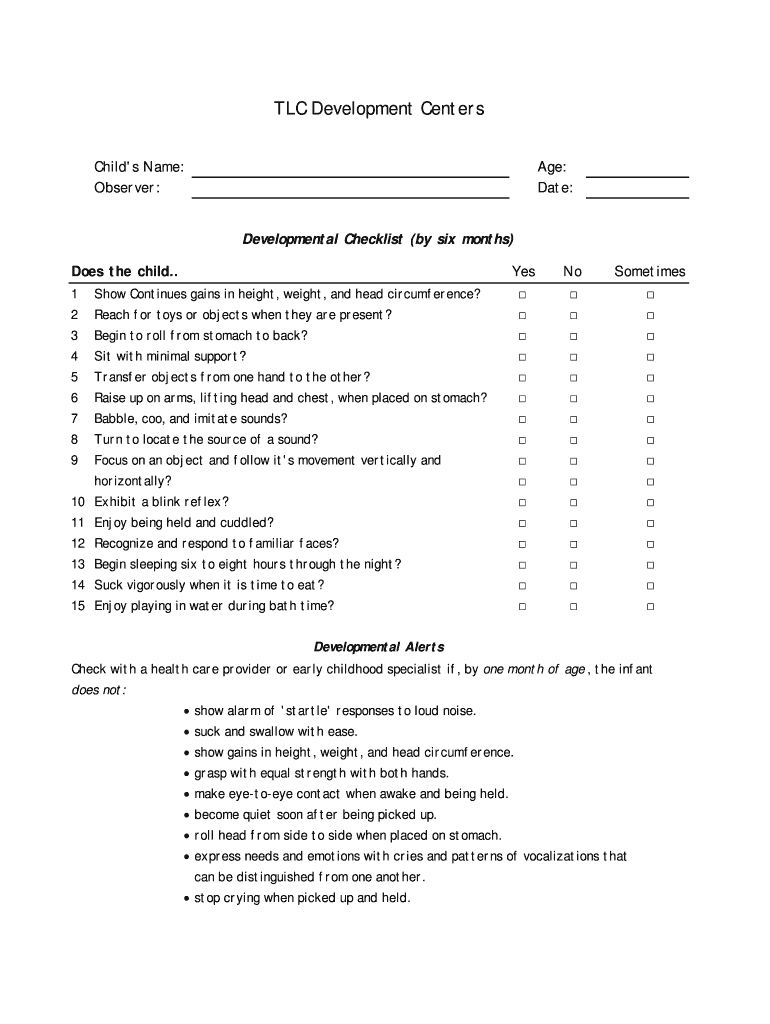 Fillable Online TLC Development Centers Fax Email Print - pdfFiller
